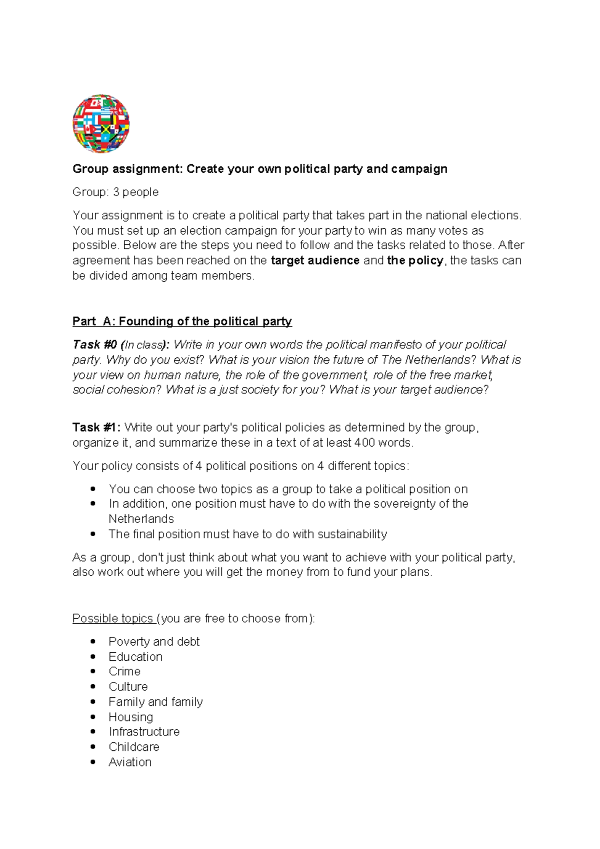 PA 2023-2024 Creation of a Political Party Assignment - VWO4 - Studeersnel