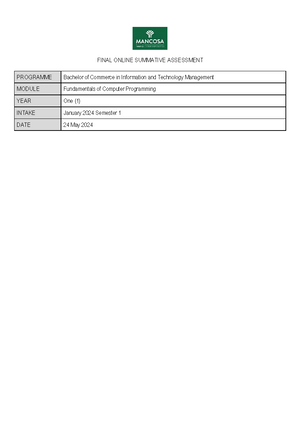 FINAL OSA: Fundamentals of Computer Programming - BCom ITM Year 1 - Studocu