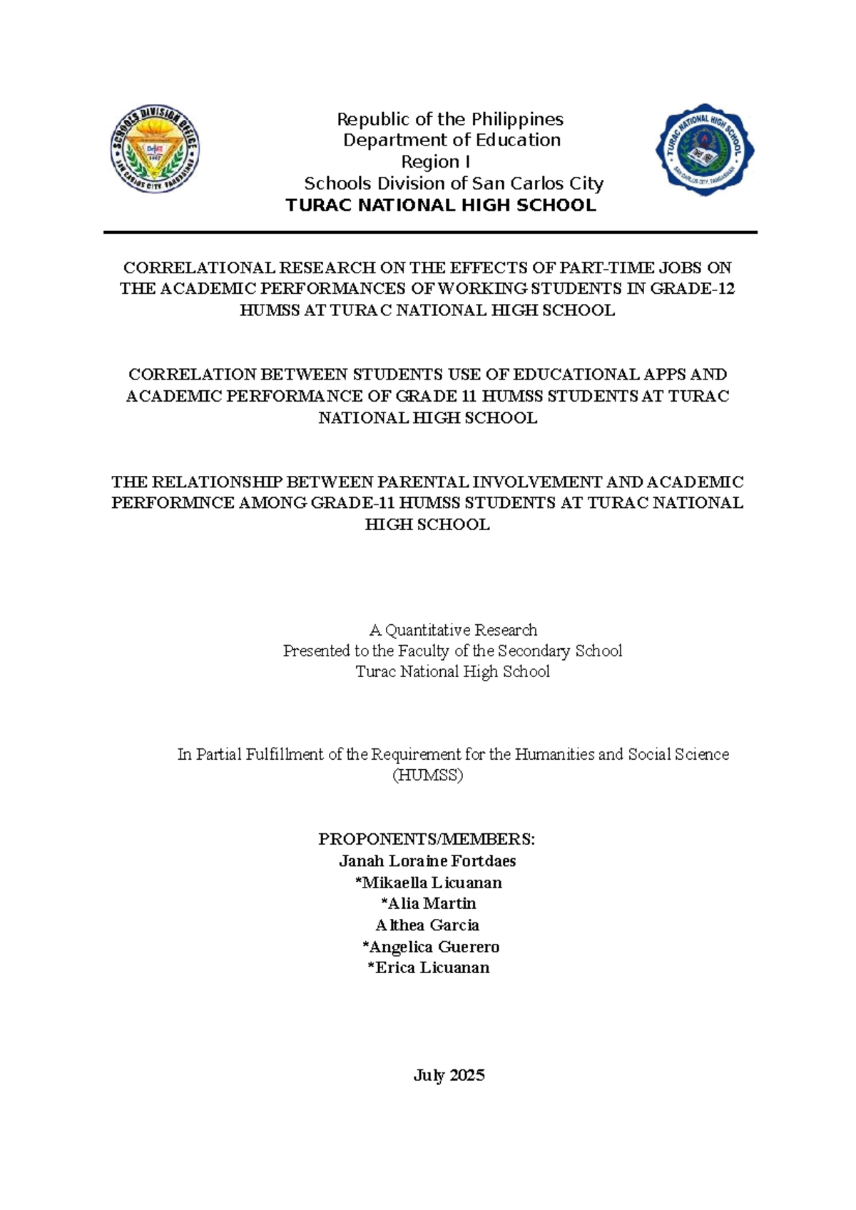 HUMSS Research on Academic Performance Factors: Jobs, Apps & Parents ...
