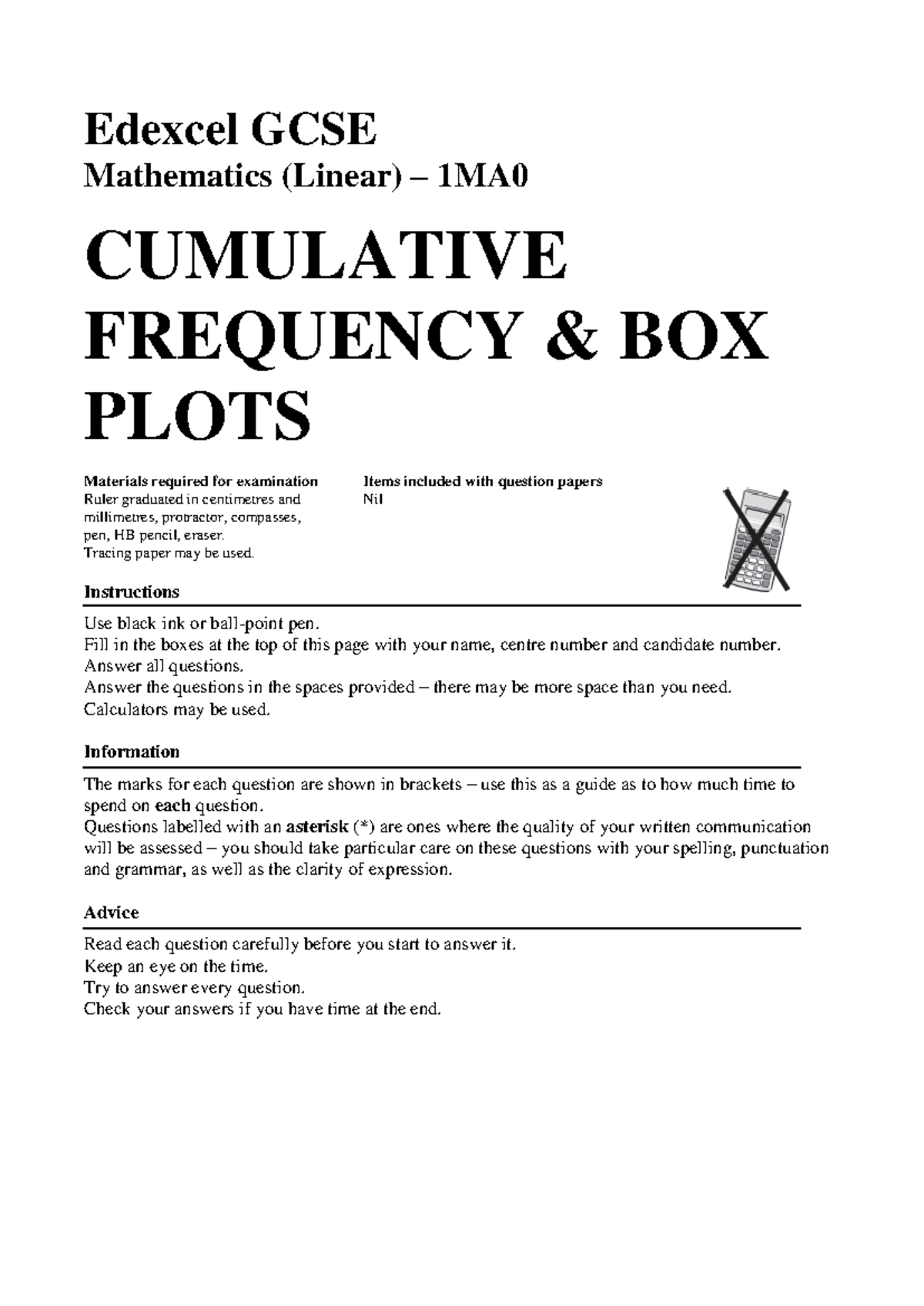 91 Cumulative Frequency & Box Plots - Edexcel GCSE Math Revision - Studocu