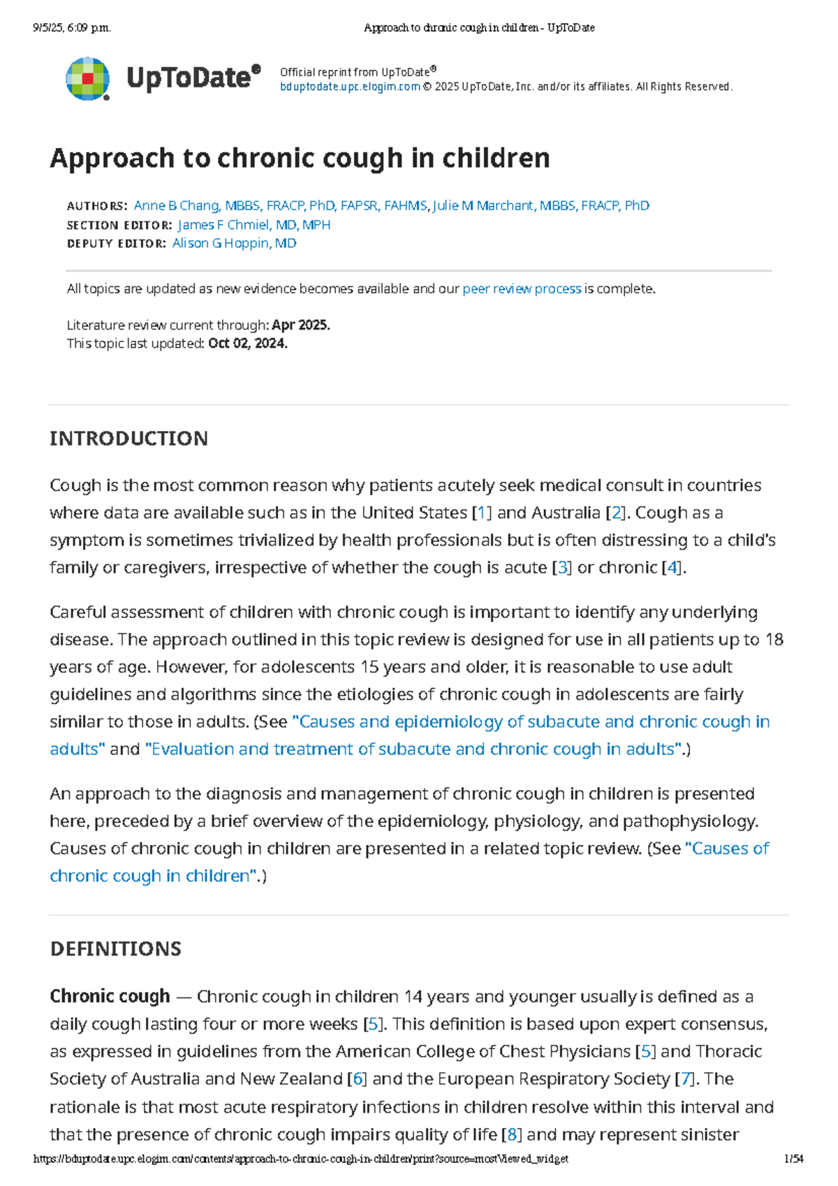 Approach to Chronic Cough in Children: A Comprehensive Review (2025 ...