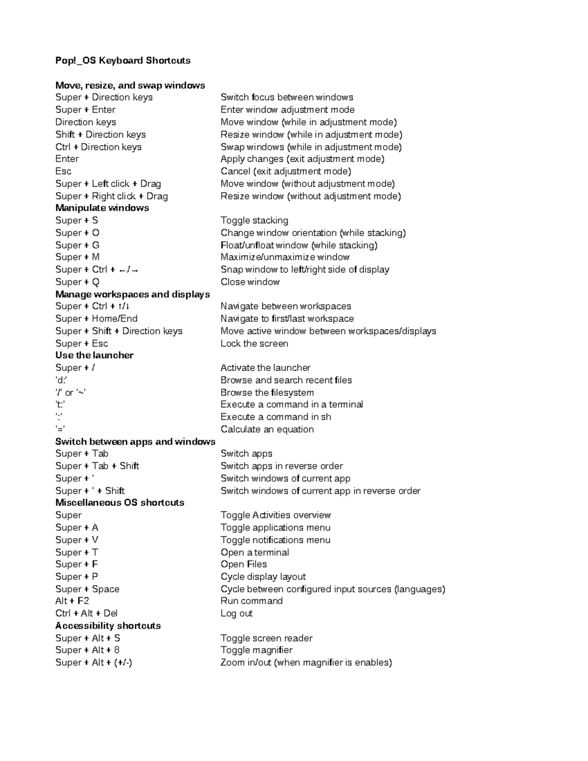 Pop OS (CS101) Cheat Sheet: Essential Keybindings & Shortcuts - Studocu