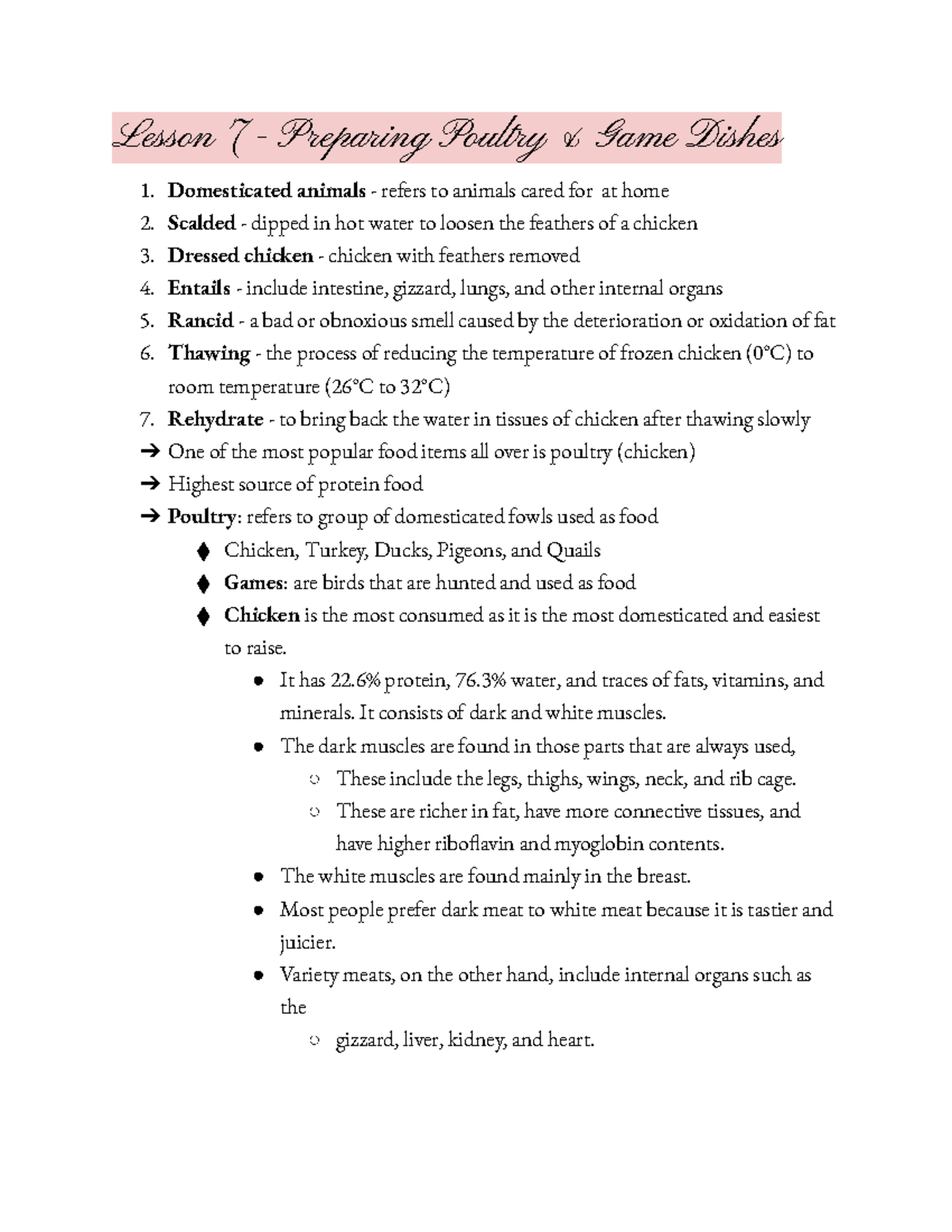 LE 10 Preparing Poultry and Meat - Lesson 7 - Preparing Poultry & Game ...