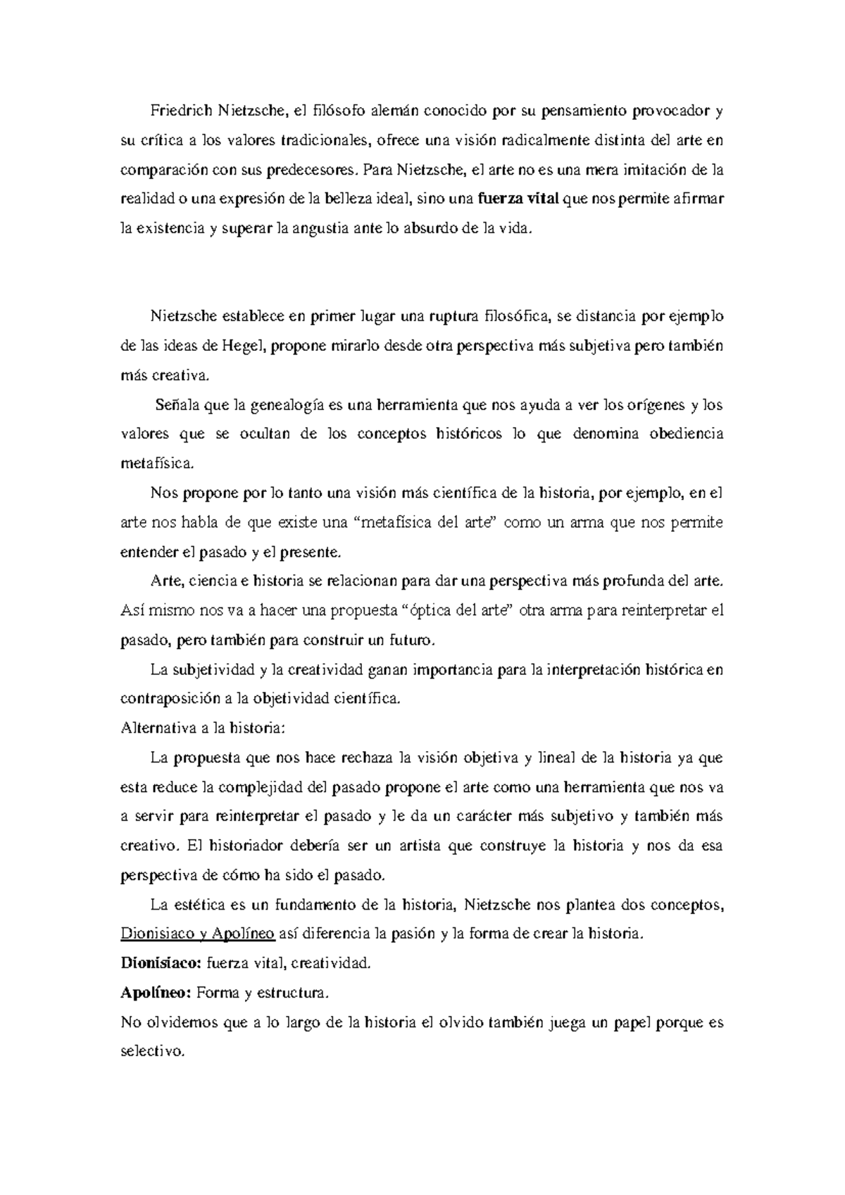 Friedrich Nietzsche: Perspectivas del Arte y la Historia - Resumen ...