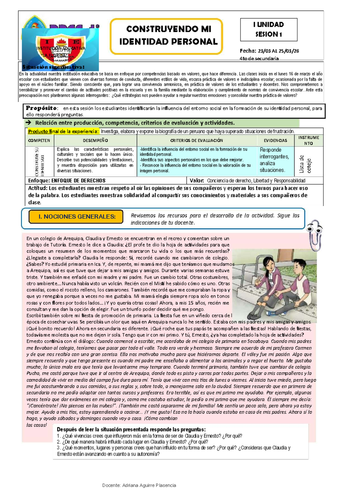 Sesión 1: Construyendo Mi Identidad Personal - DPCC 4to Secundaria ...