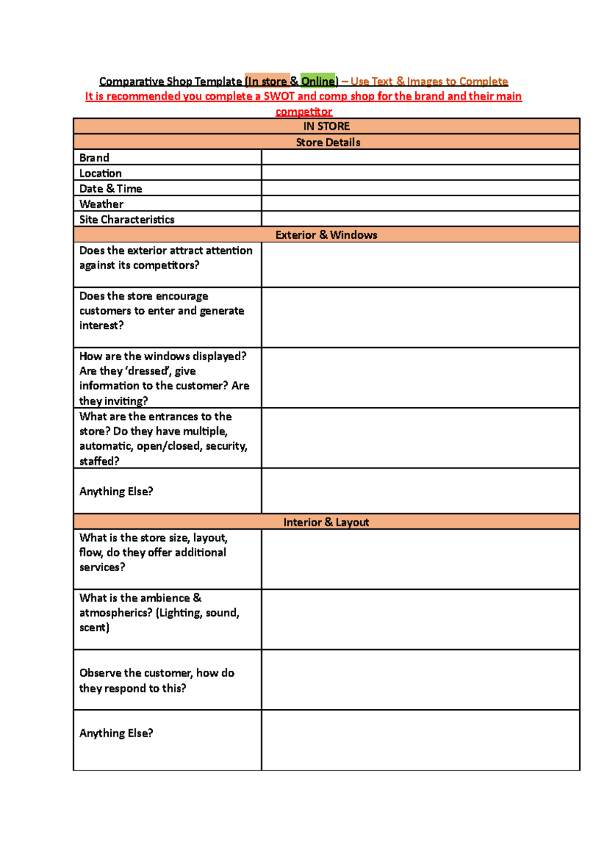 Comparative Shopping Analysis Template: In-Store & Online Evaluation ...