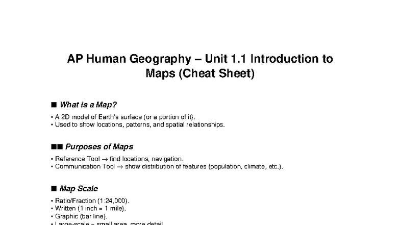 AP Human Geography Unit 1.1 Maps Cheat Sheet - Studocu