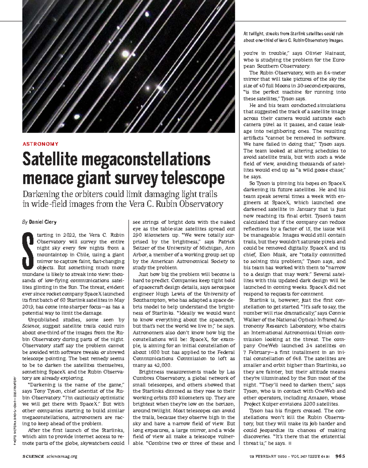 ASTRONOMY ASTR 101: Impact of Starlink Satellites on Rubin Observatory ...