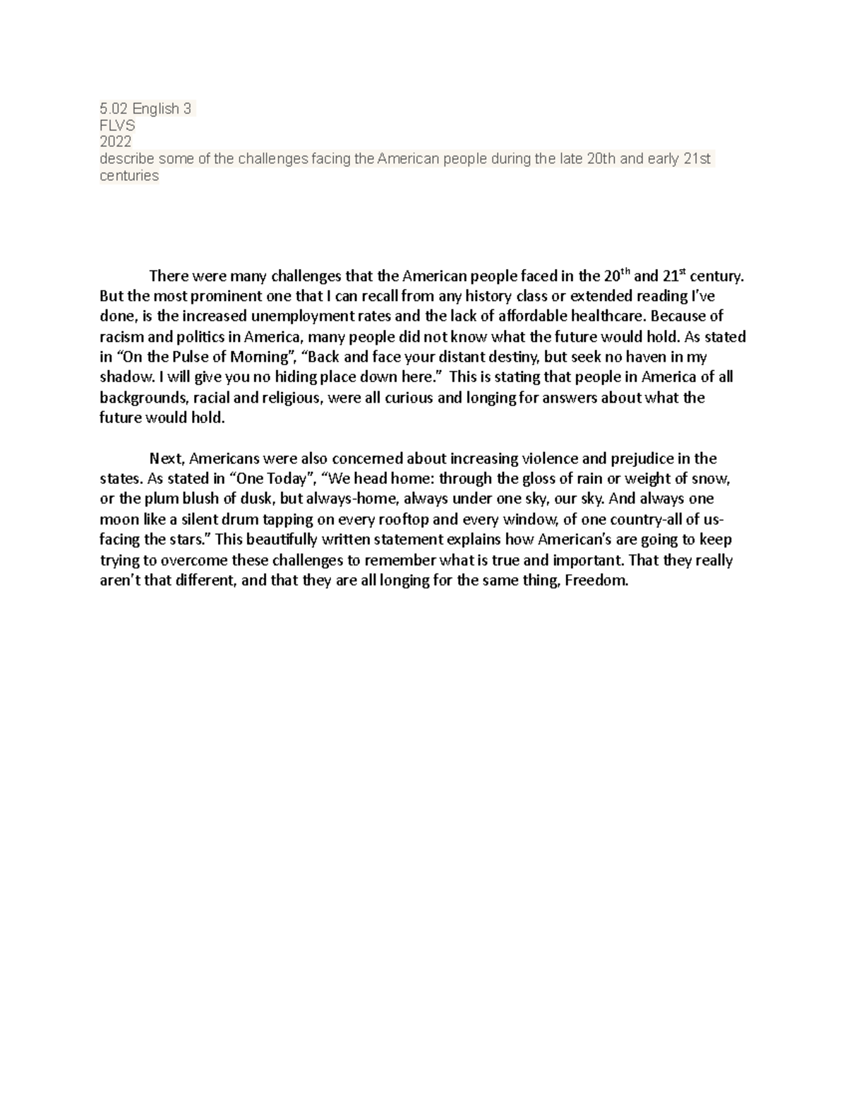 Challenges Facing Americans: English 3 Analysis (5.02) - Studocu