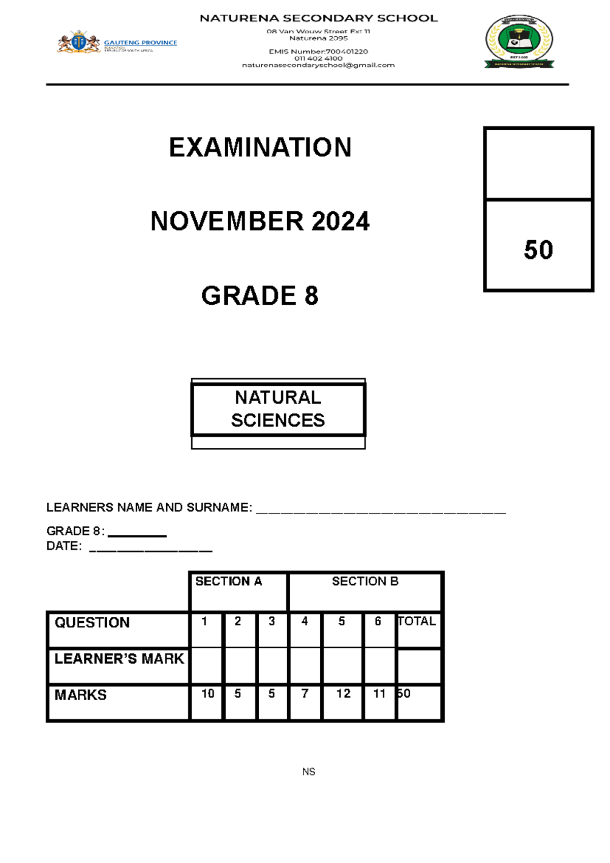 NSS G8 NS NOV 2024 Final Examination Question Paper - Studocu