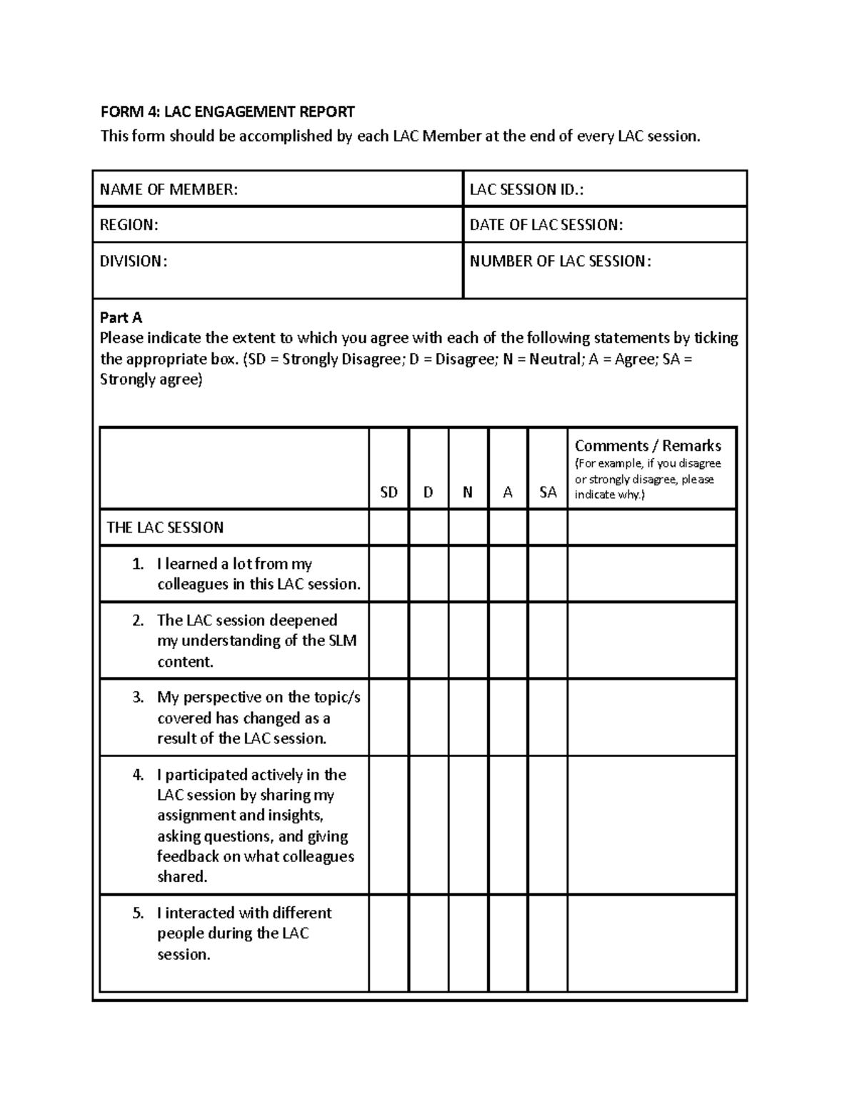 LAC Engagement Report Form 4: Member Feedback & Action Plan - Studocu