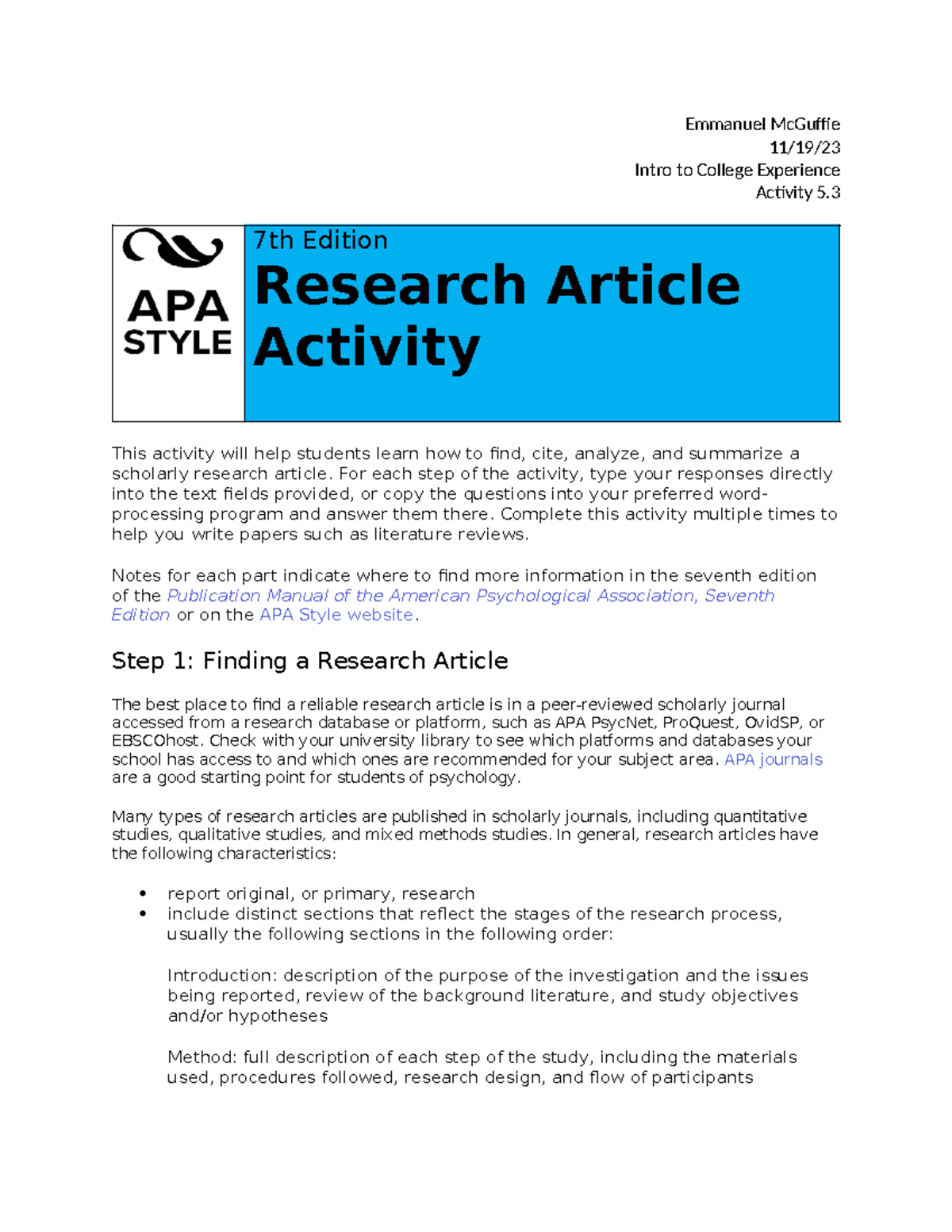 Apa Research Topics