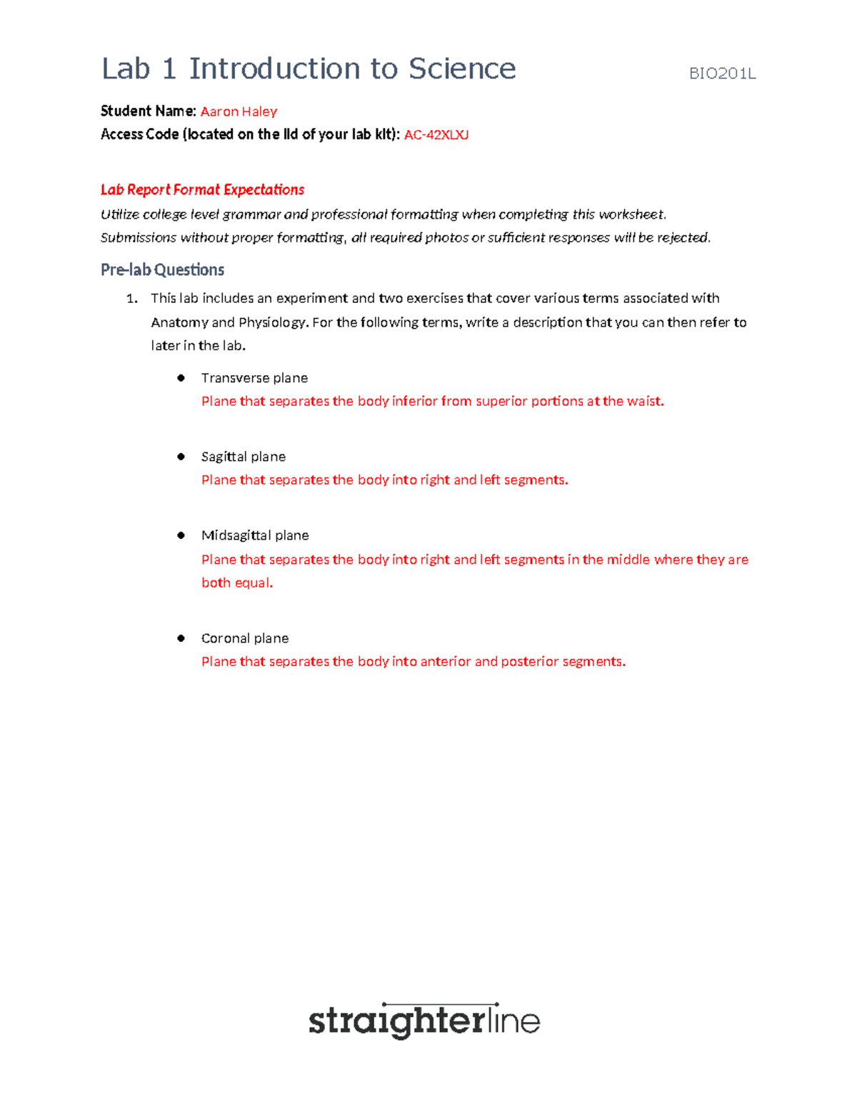 BIO201 Lab 1 - Anatomy & Physiology Lab Report Guide - Studocu