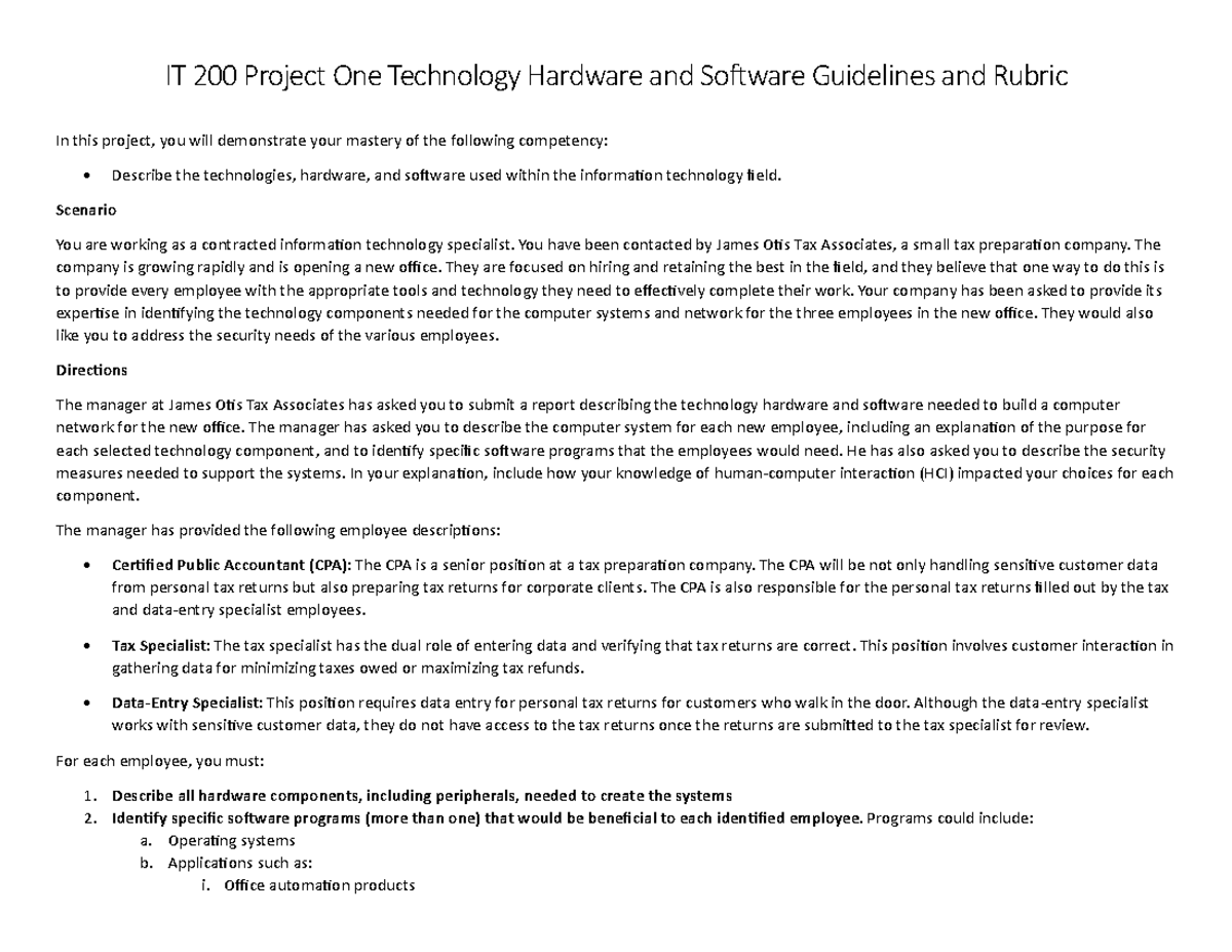 IT 200 Project One: Tech Hardware & Software Report for New Office - Studocu
