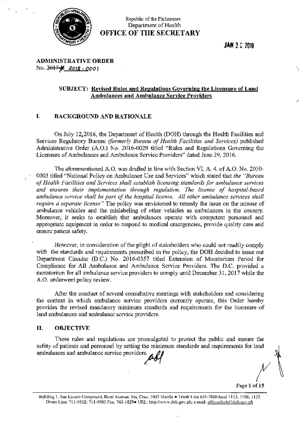 Revised A.O. 2018-0001: Licensing & Regulation for Land Ambulances ...