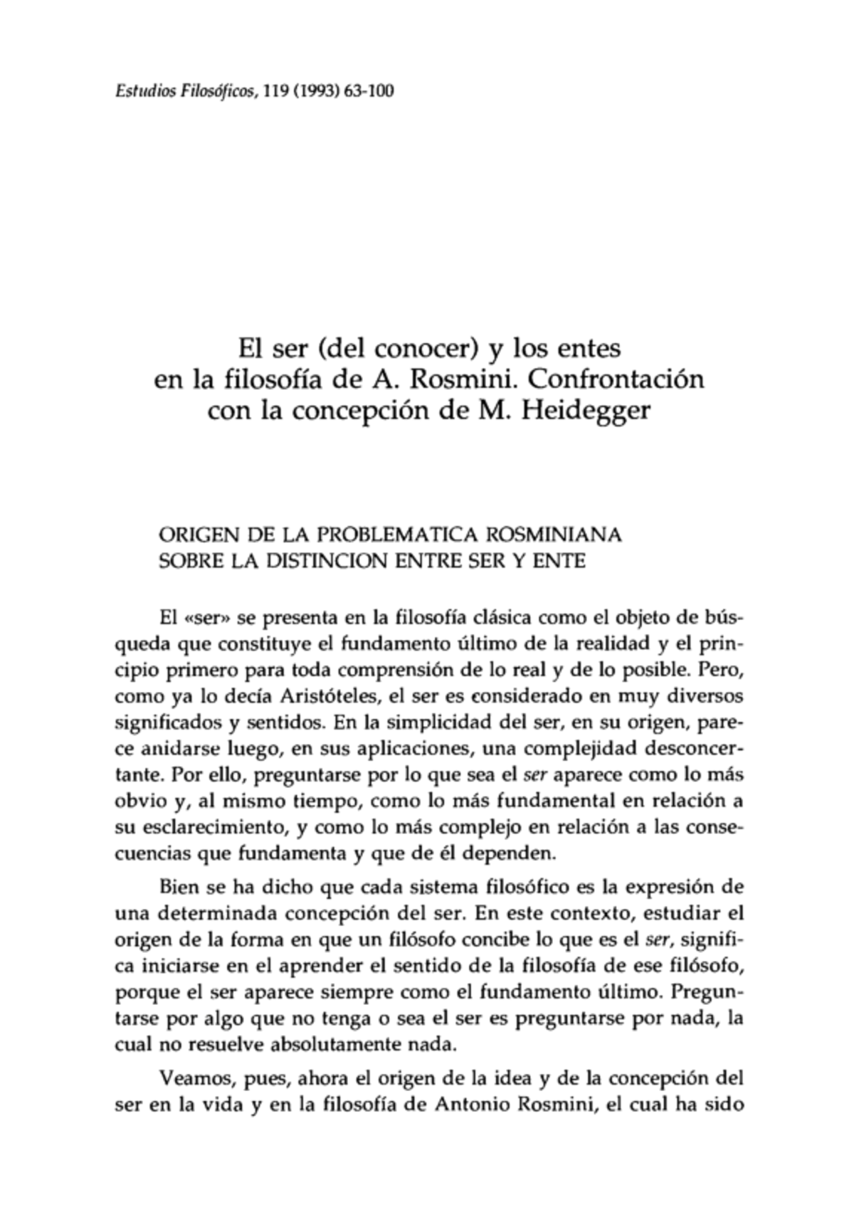 Filosofía del Ser y el Ente: Rosmini vs. Heidegger (1993 119 01 04 003 ...