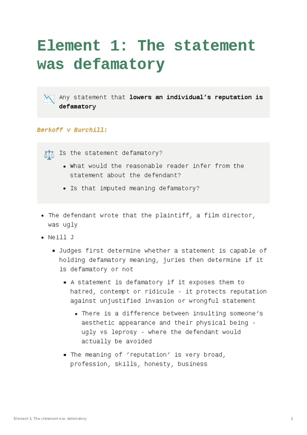 Defamation Statement Analysis: Key Elements and Case Examples - Studocu