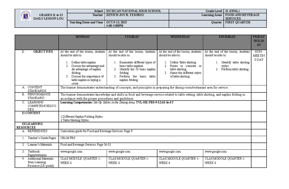 Lesson plan grade 8 science 3 quarter the particle nature of matter ...