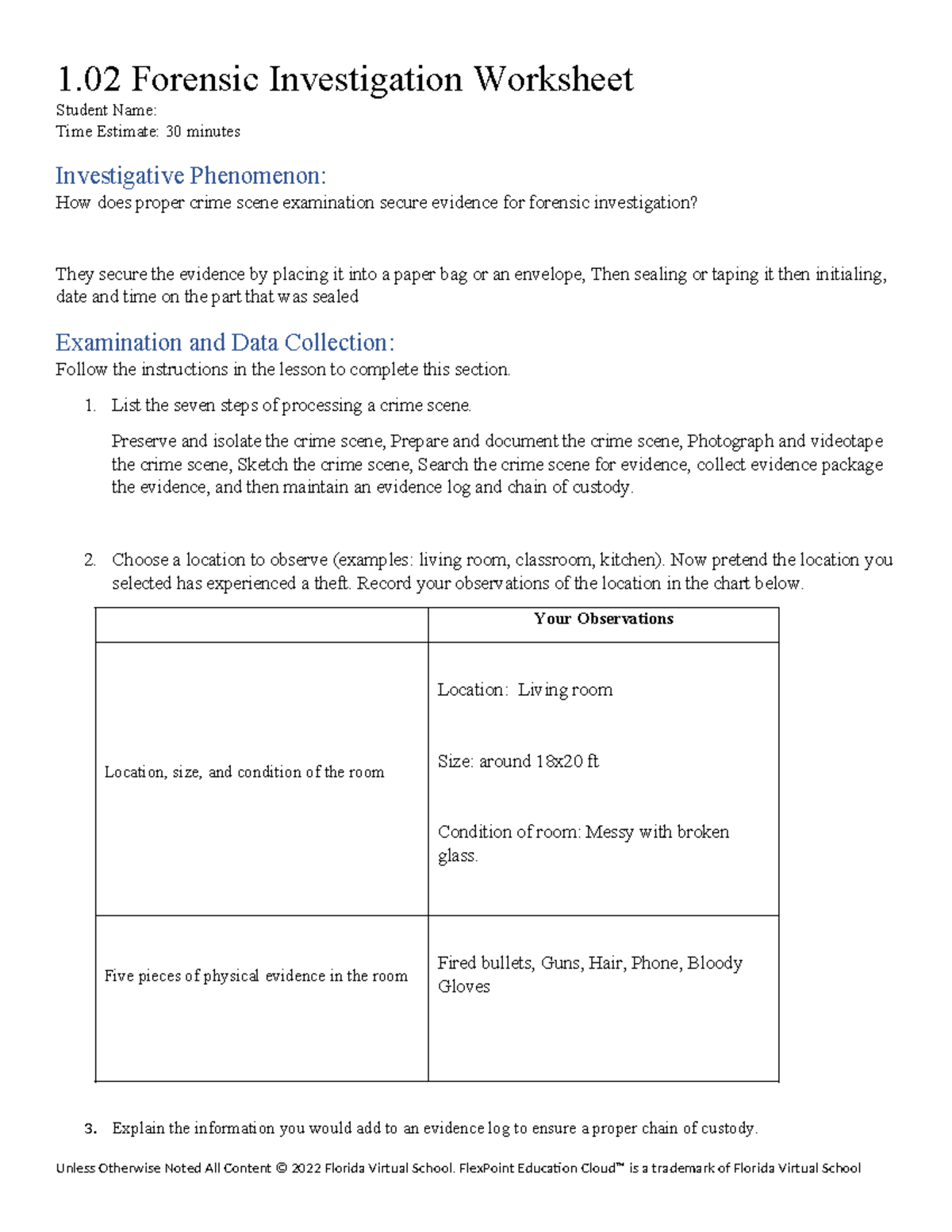 Forensic Investigation Worksheet - Introduction to Forensics 101 - Studocu