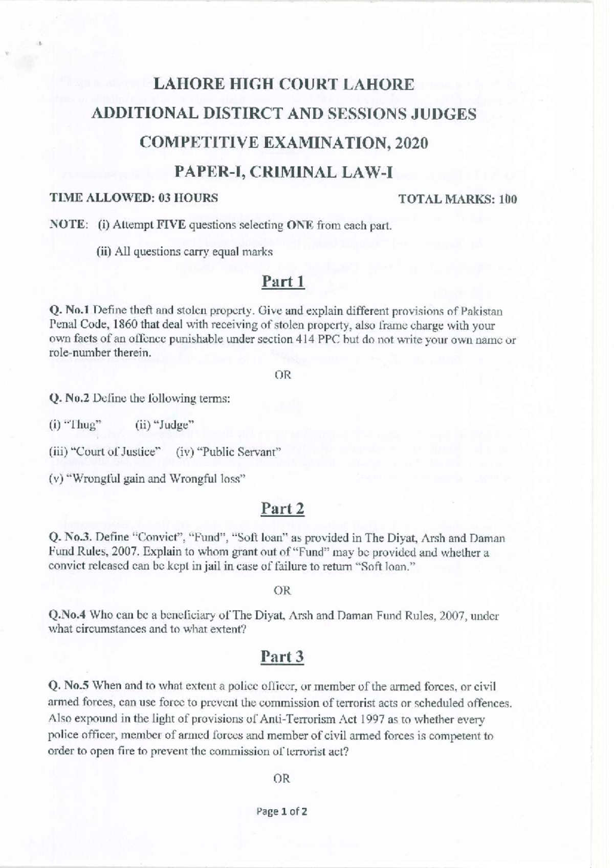 LAHORE HIGH COURT ADDITIONAL DISTRICT AND SESSIONS JUDGES COMPETITIVE ...