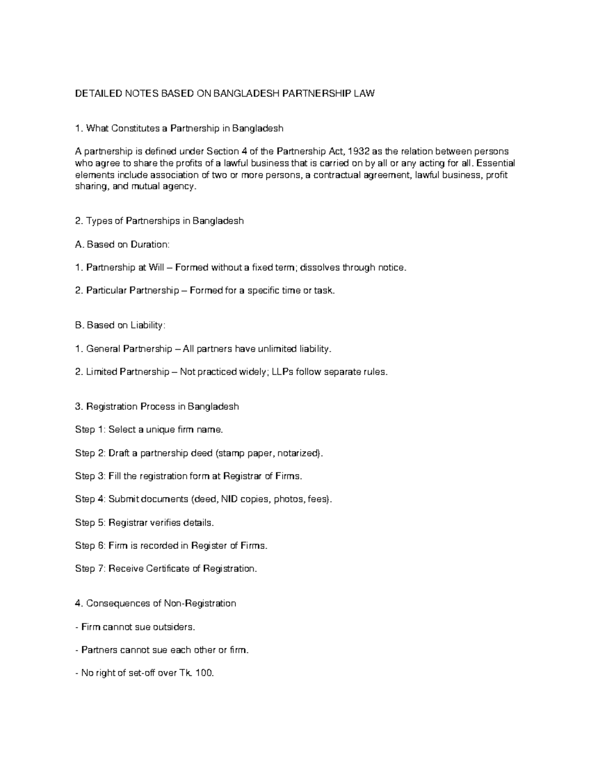 Bangladesh Partnership Law: Detailed Notes on Types & Registration ...