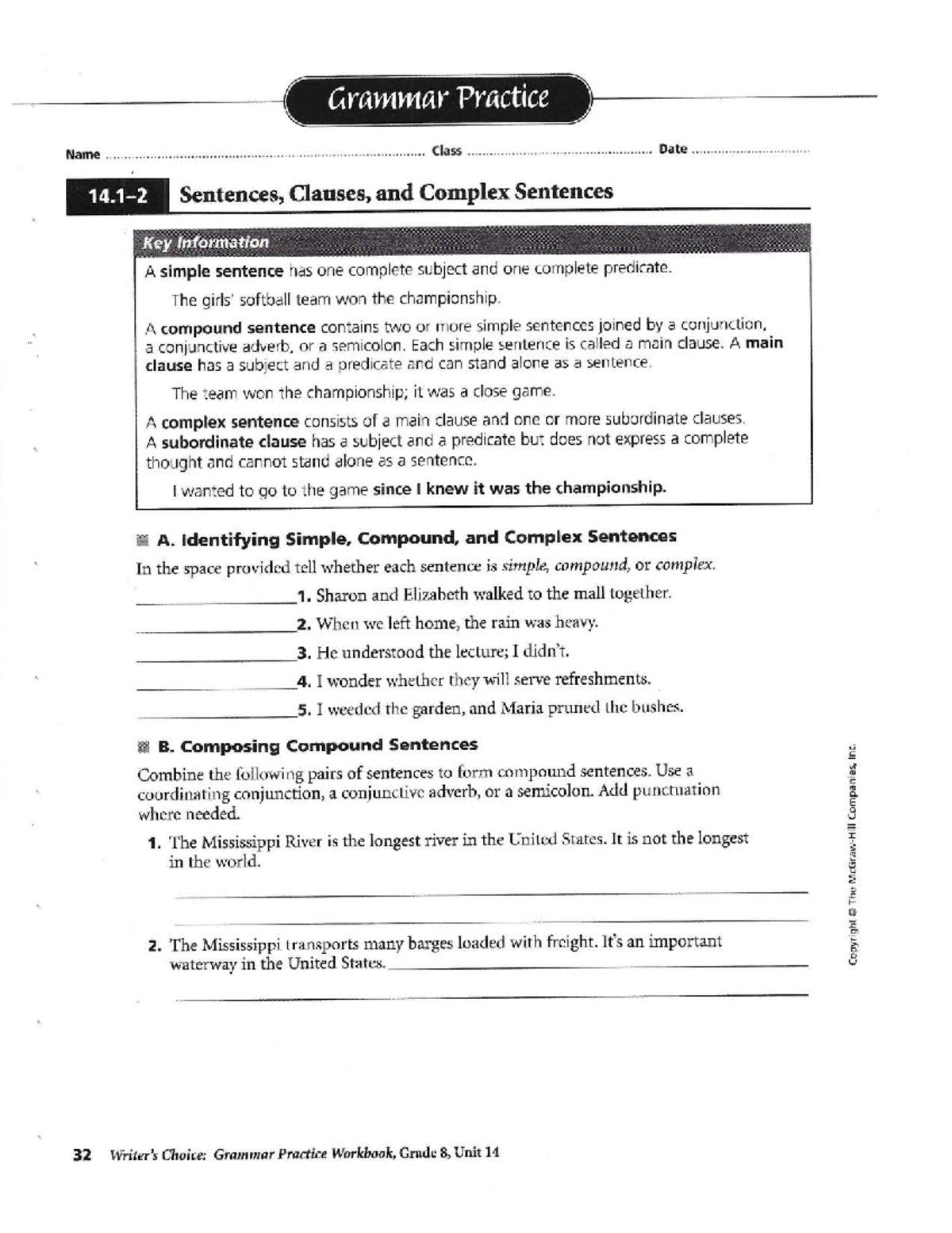 14. Grammar Practice: Sentences, Clauses, and Complex Sentences - Studocu