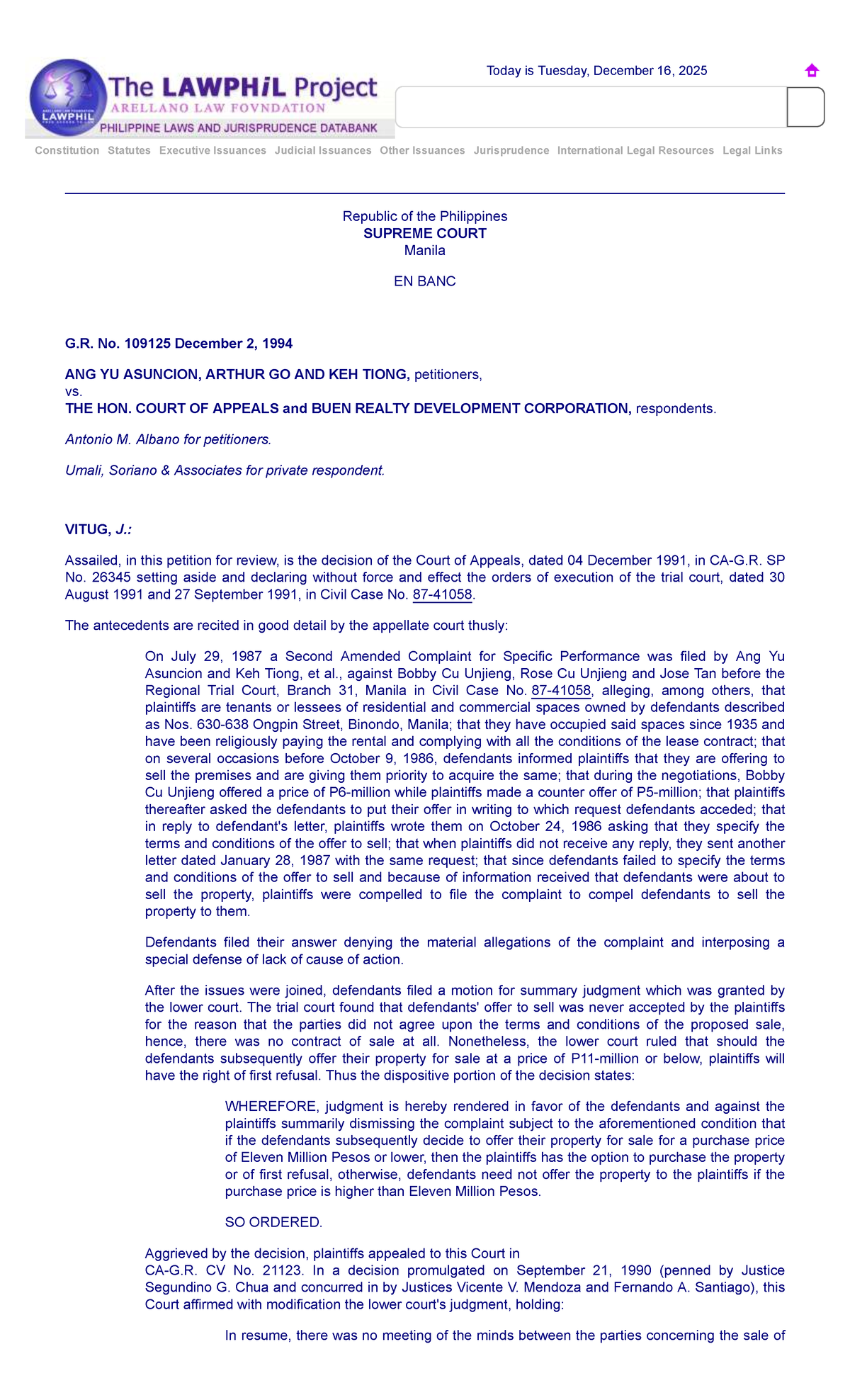 G.R. No. 109125 - Supreme Court Case Analysis and Ruling Summary - Studocu