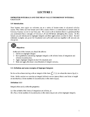 SMA3104-CALCULUS II - CAT Revision Notes and Integral Evaluations - Studocu