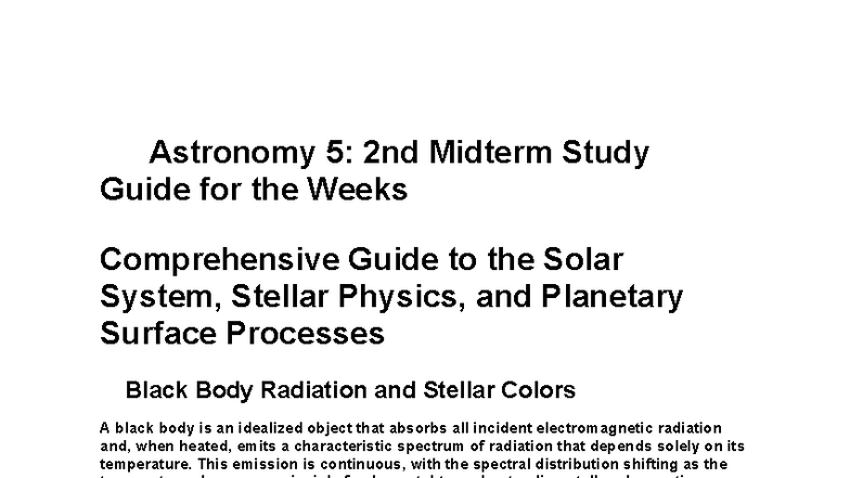 Astronomy 5: 2nd Midterm Study Guide on Solar System & Stellar ...