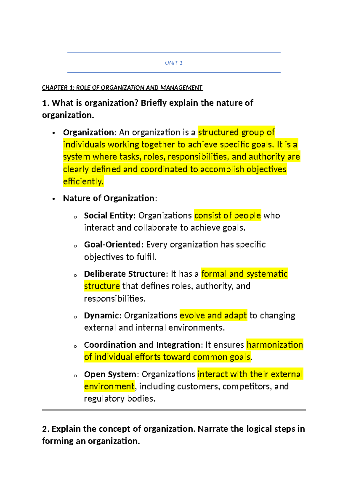 BOM 101: Unit 1 - Role of Organization & Management Overview - Studocu