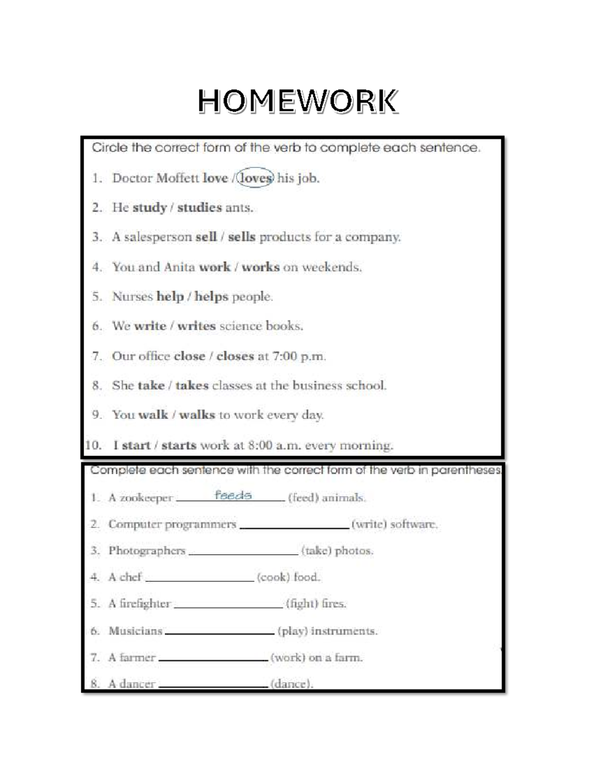 Simple Present Homework: Verb Forms Practice 2026 - aaq - Studocu