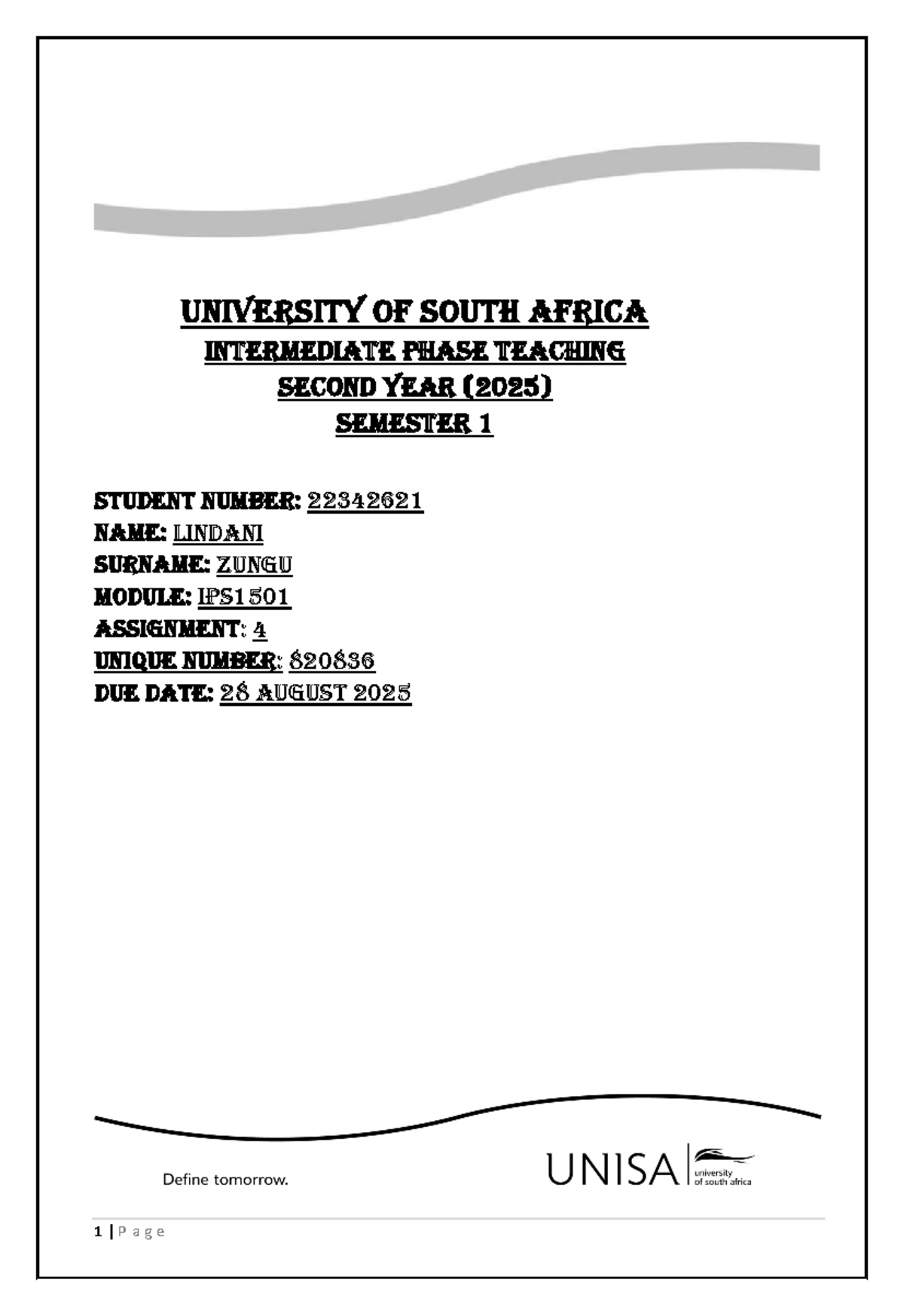 IPS1501 Assignment 4: Academic Honesty Declaration and Teaching Tips ...