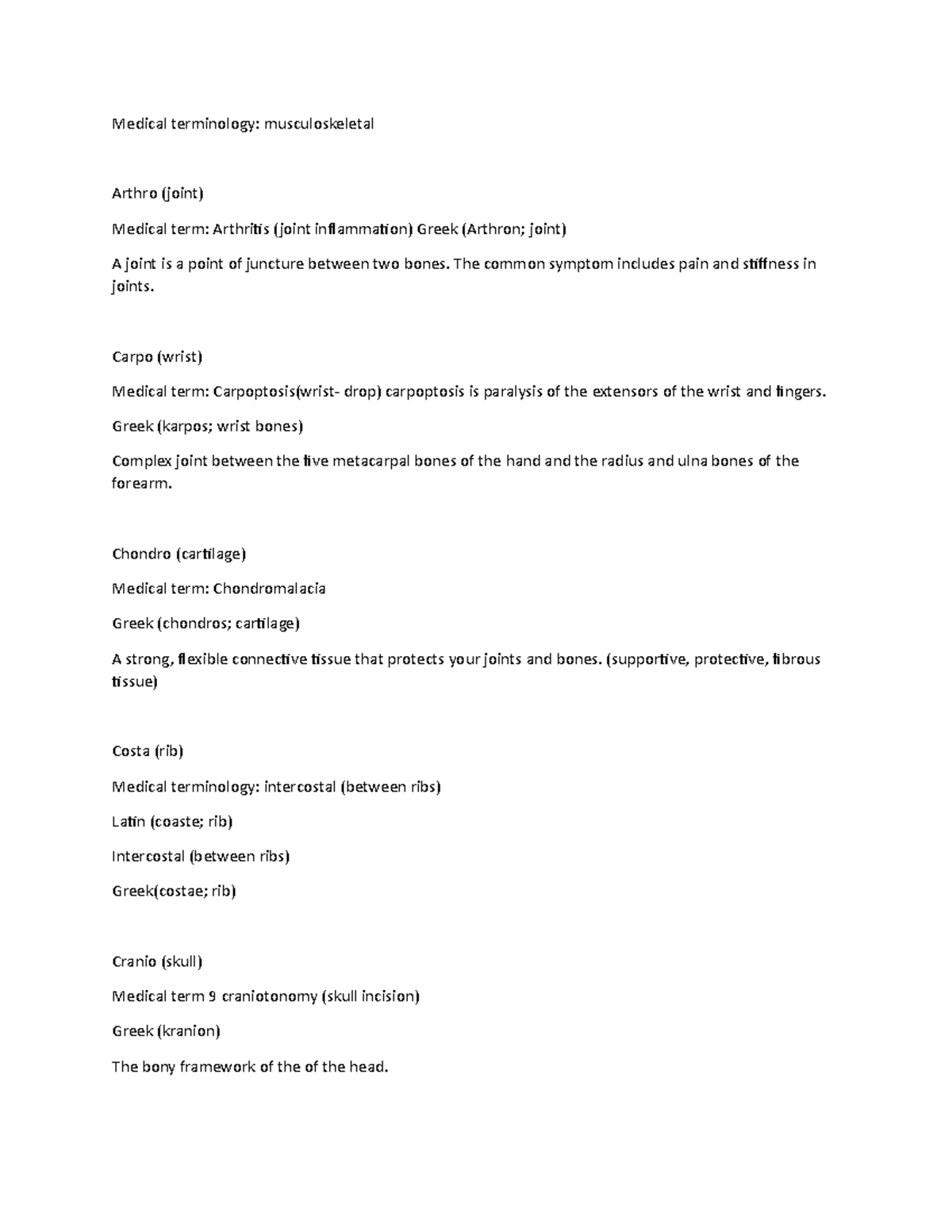 Medical terminology root words - Medical terminology: musculoskeletal ...