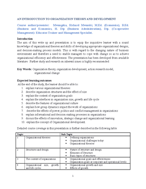 Organization theory module - Module Introduction The course ...