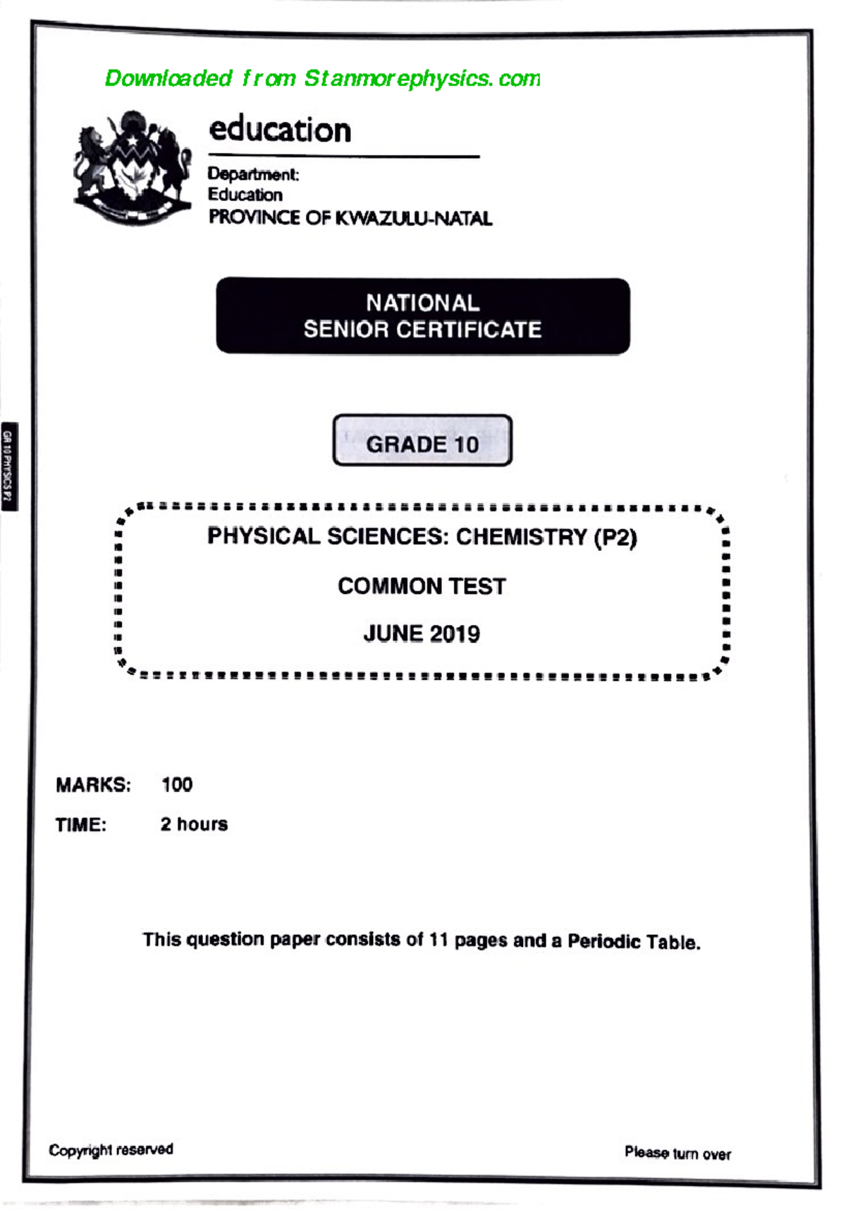 G10 PSc P2 Jun 2019 and Memo - Downloaded from Stanmorephysics ...