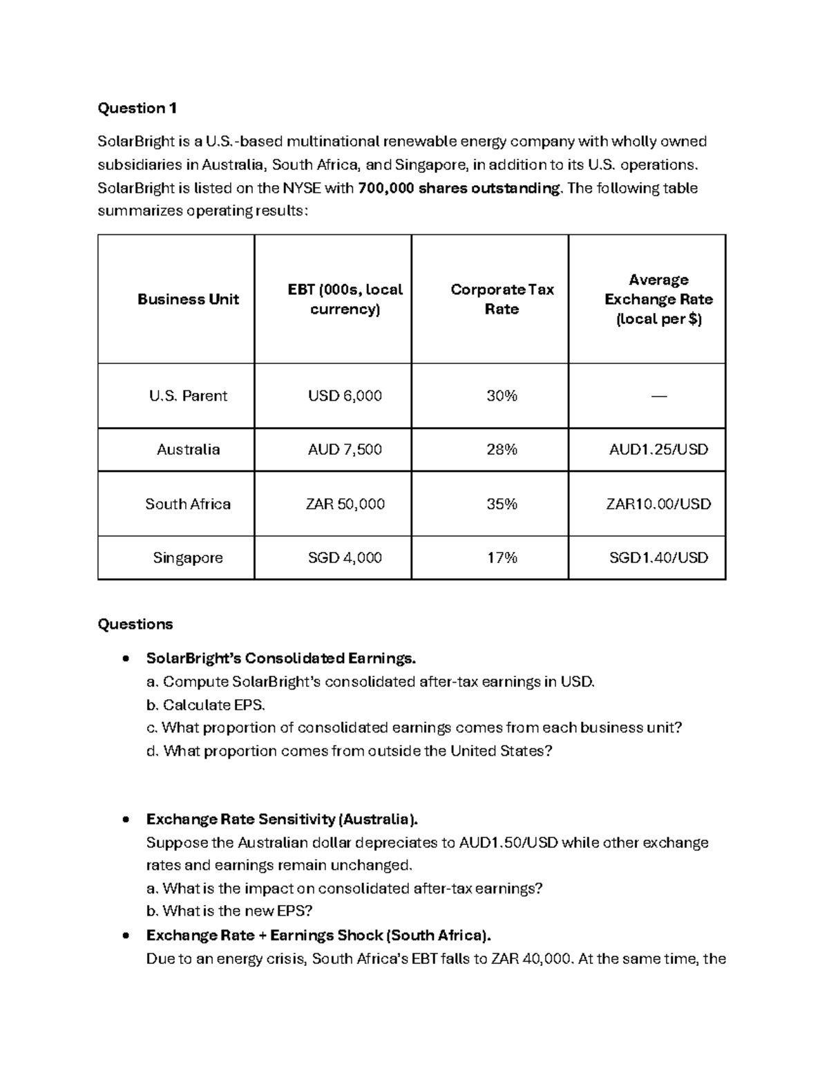 Trial Examination: Financial Analysis & Currency Exchange (FIN 301 ...