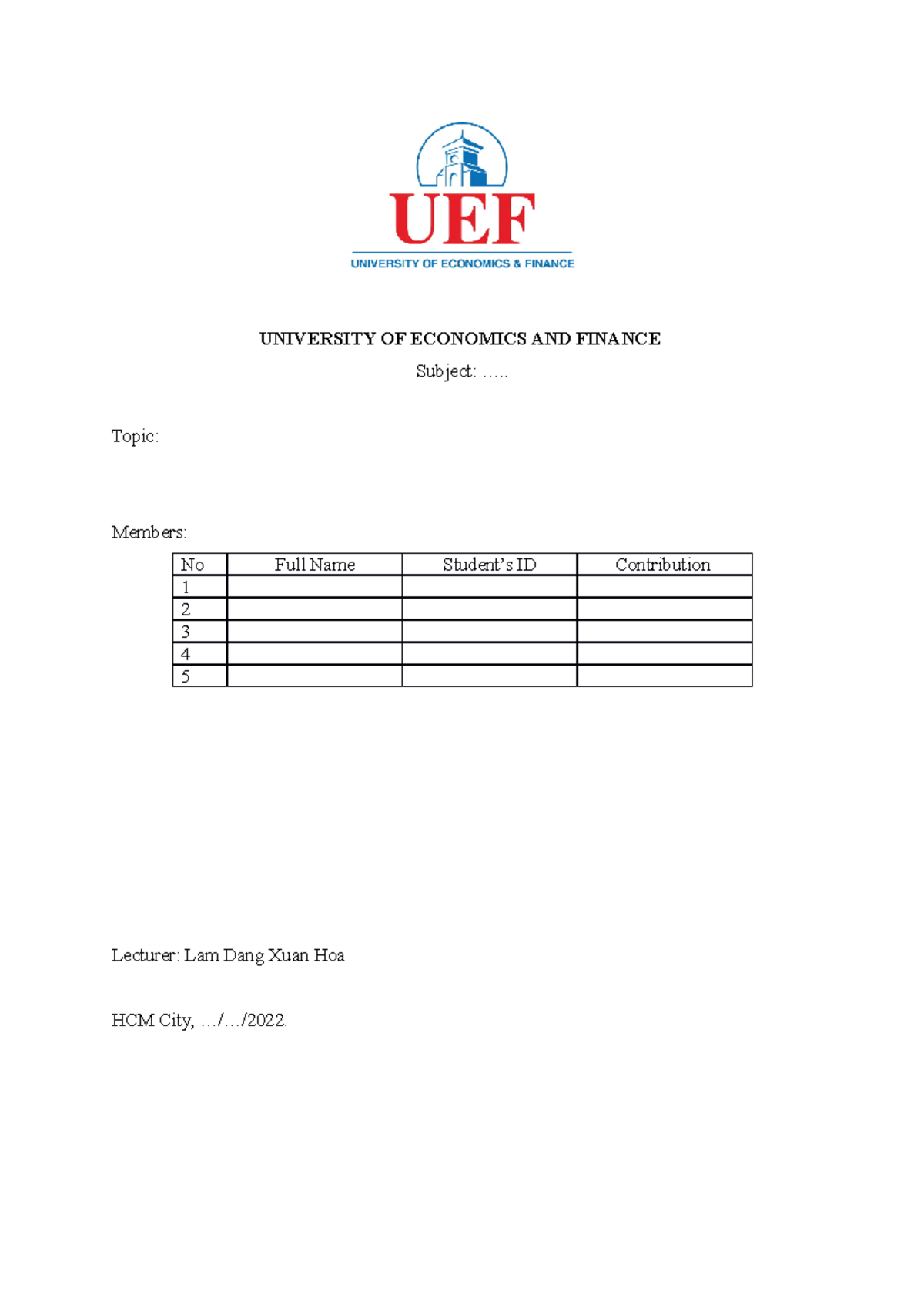 Outline - eng - iggy - UNIVERSITY OF ECONOMICS AND FINANCE Subject ...