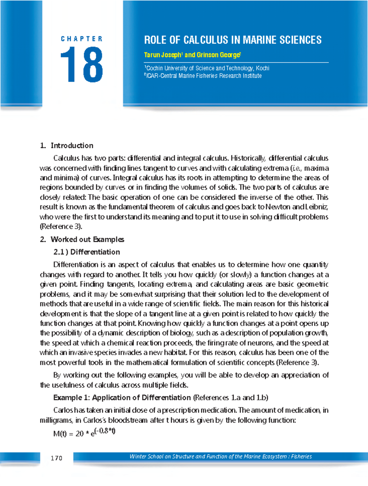 Role of calculus in marine sciences - 170 Winter School on Structure ...