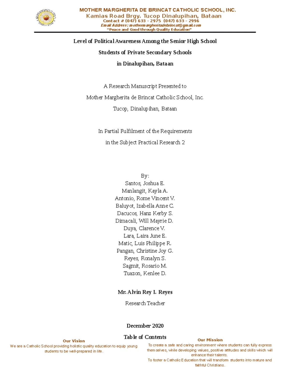 Parts of Research Paper: Chapters 1-5 Overview and Analysis - Studocu