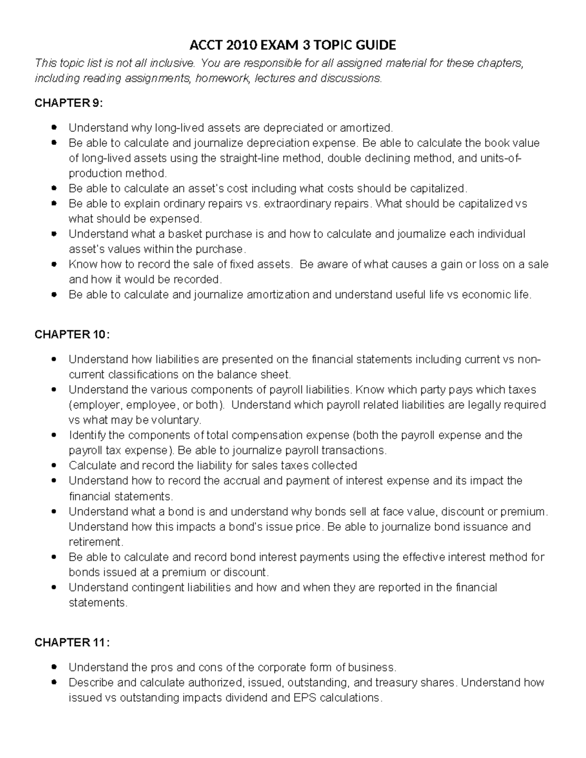 ACCT 2010 - Exam 3 Comprehensive Topic Study Guide - Studocu