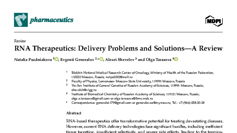 RNA Therapeutics: Challenges in Delivery and Clinical Applications ...