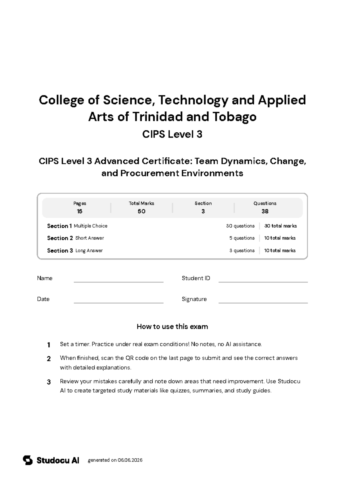 CIPS Level 3 Final Exam: Team Dynamics & Procurement - Studocu