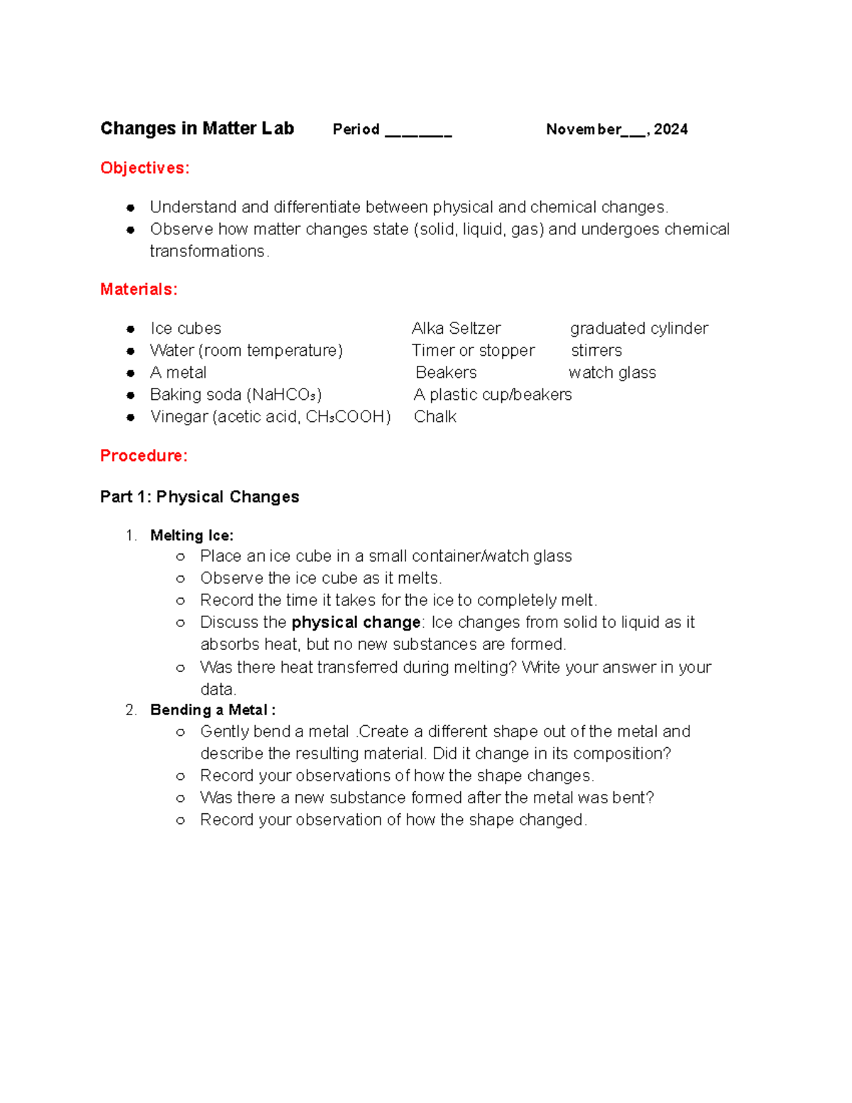 Changes in Matter Lab 1 November, 2024 Period - Google Docs - Changes ...