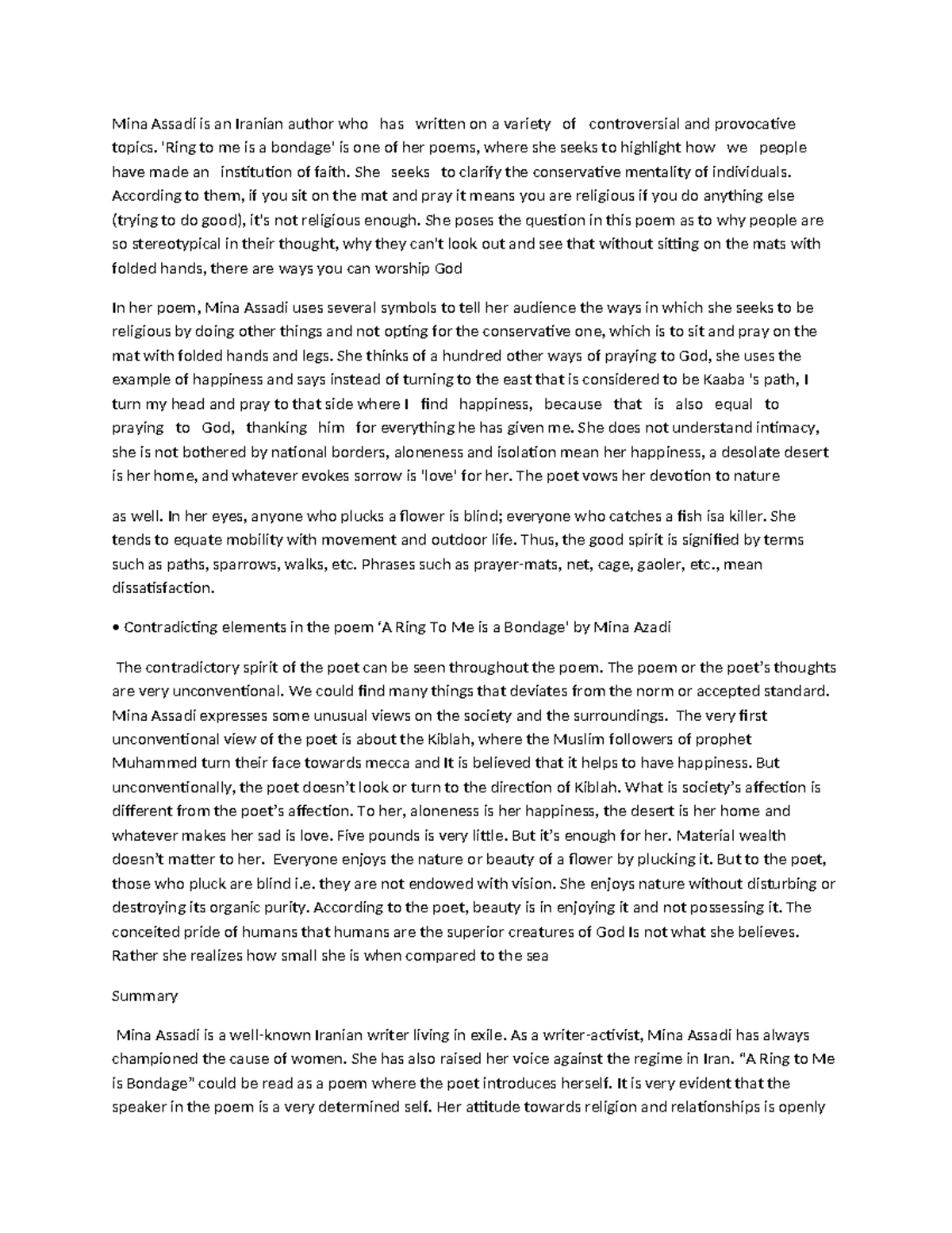 Mina Assadi's Poetic Insights: A Summary of Contradictions in 'A Ring ...