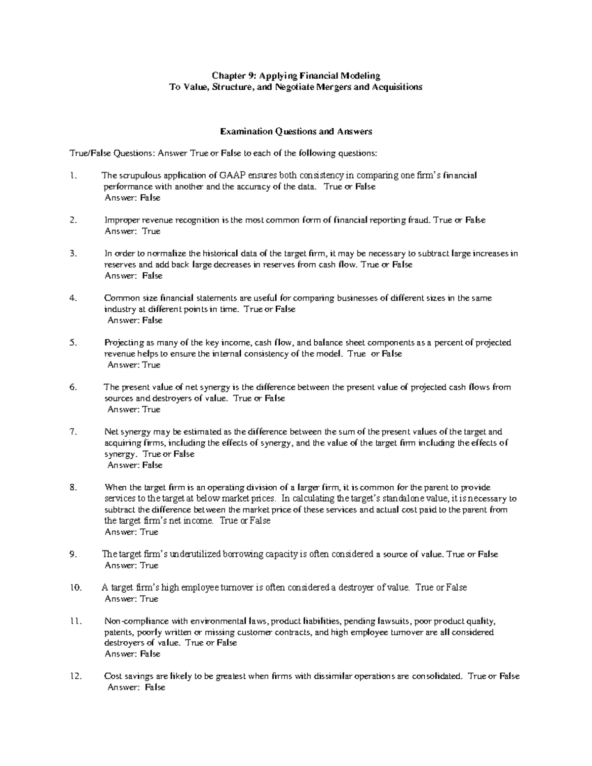 Chapter 9 - Aikka - Chapter 9 : Applying Financial Modeling To Value ...