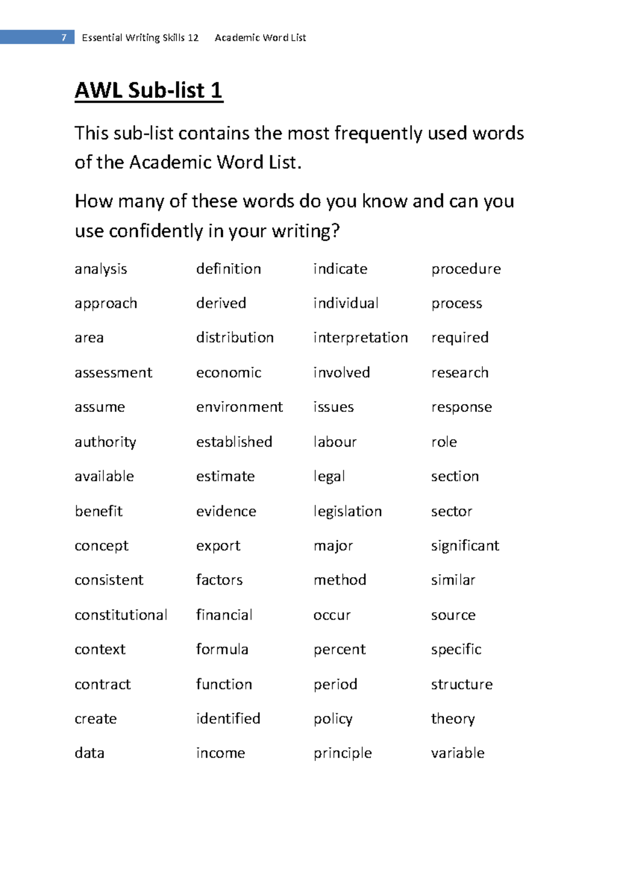 Essential Writing Skills: Academic Word List (AWL) Overview and ...