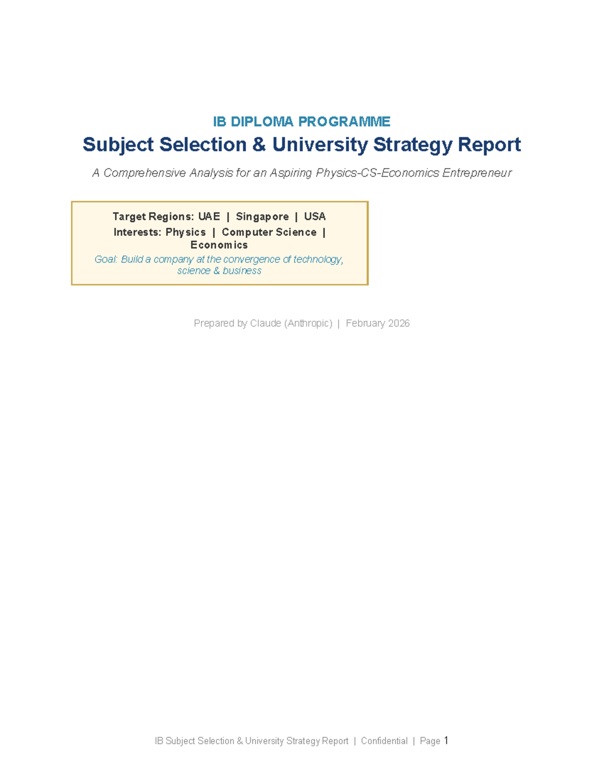 IB Diploma Programme Subject Selection Strategy Report for ...