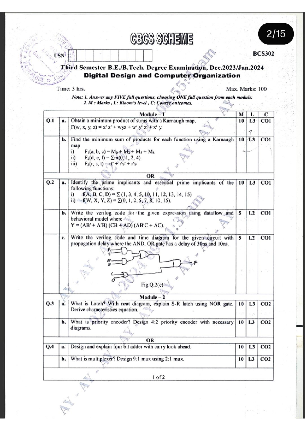 BCS302 Third Semester Exam: Digital Design & Computer Organization PYQ & - Studocu
