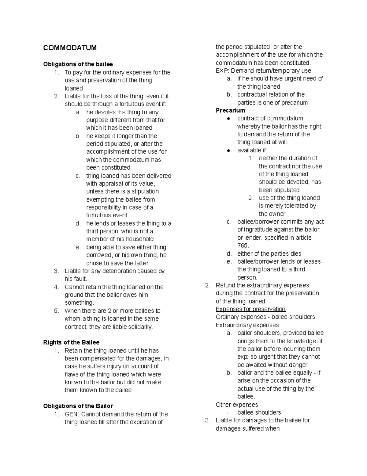 Loan and Deposit Obligations: COMMODATUM Overview and Analysis - Studocu