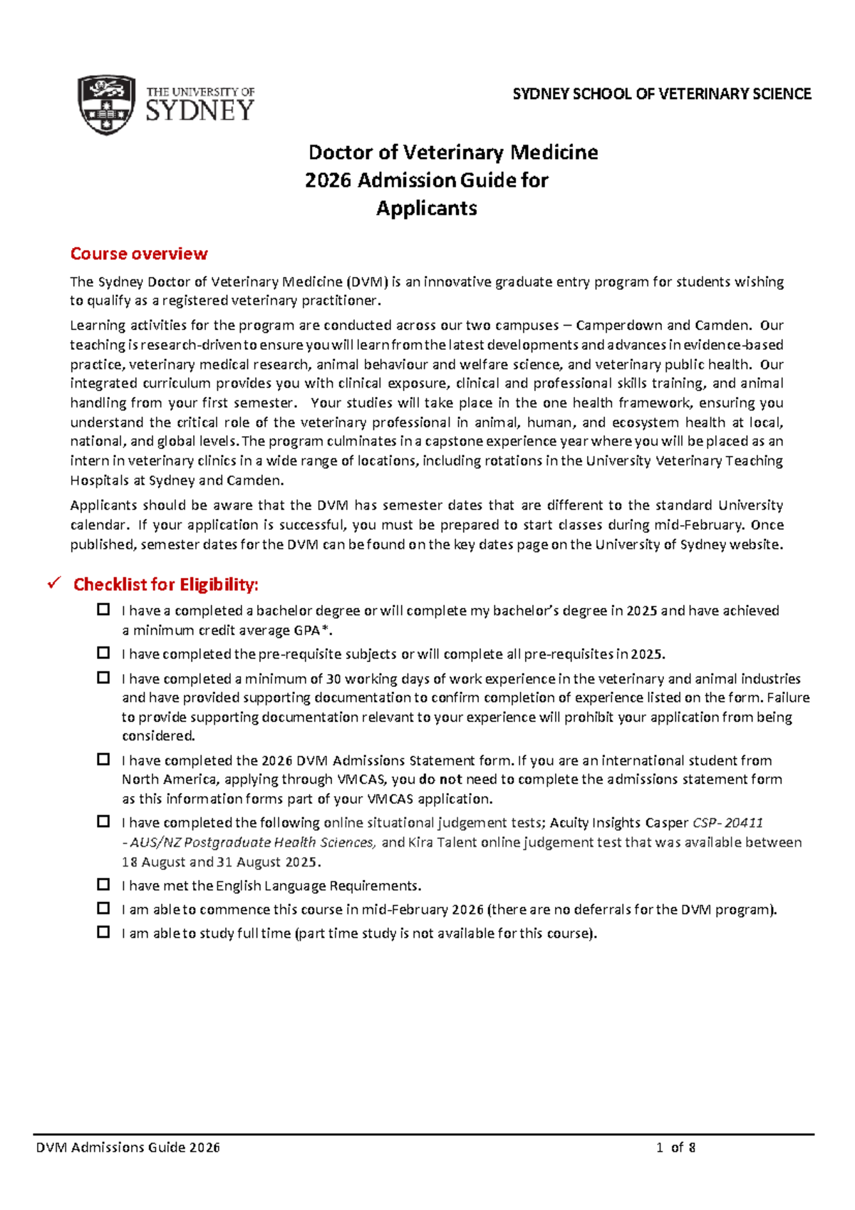 DVM 2026 Admission Guide: Essential Information for Applicants - Studocu